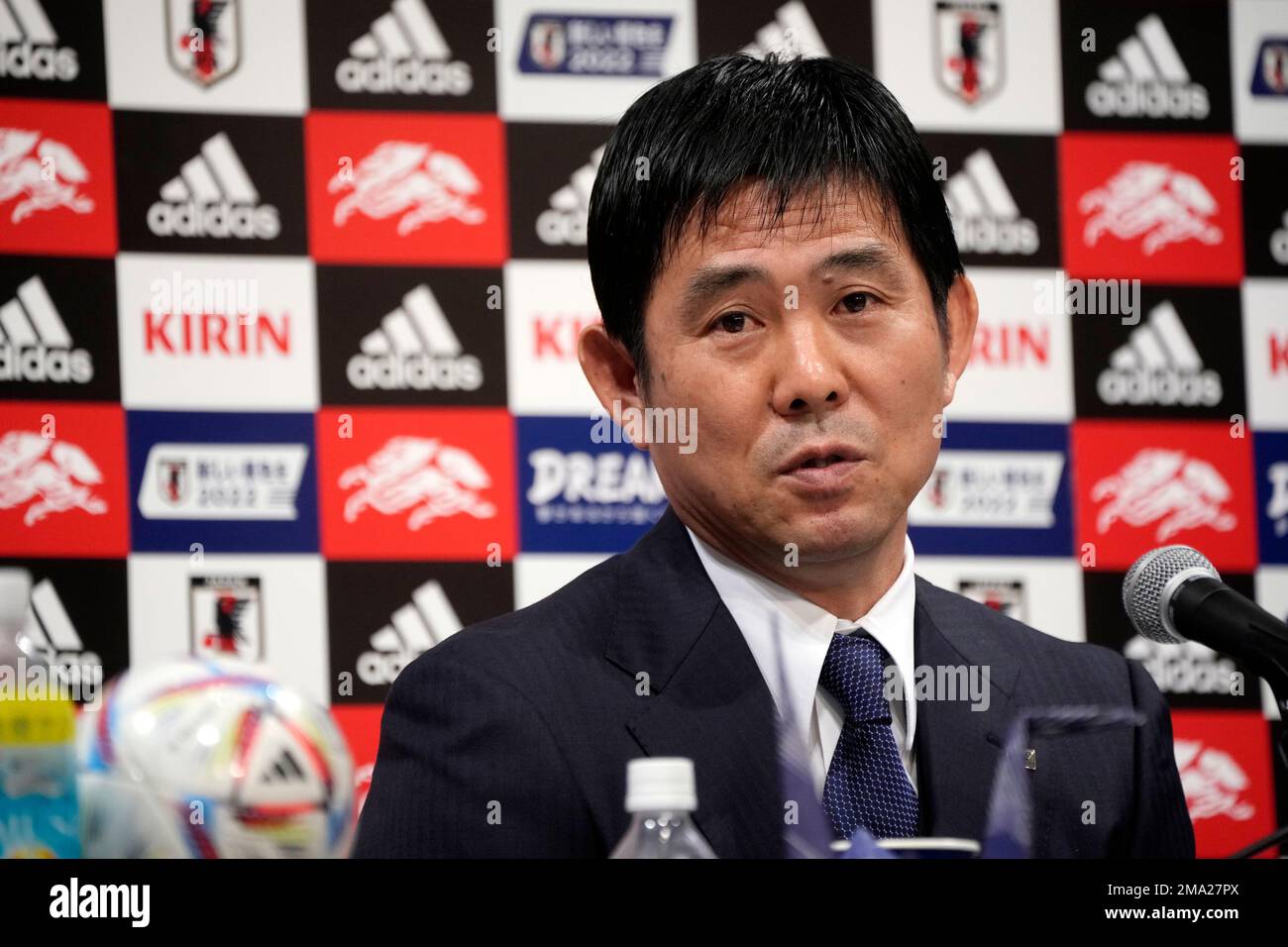 Japan national team head coach Hajime Moriyasu speaks during the ...