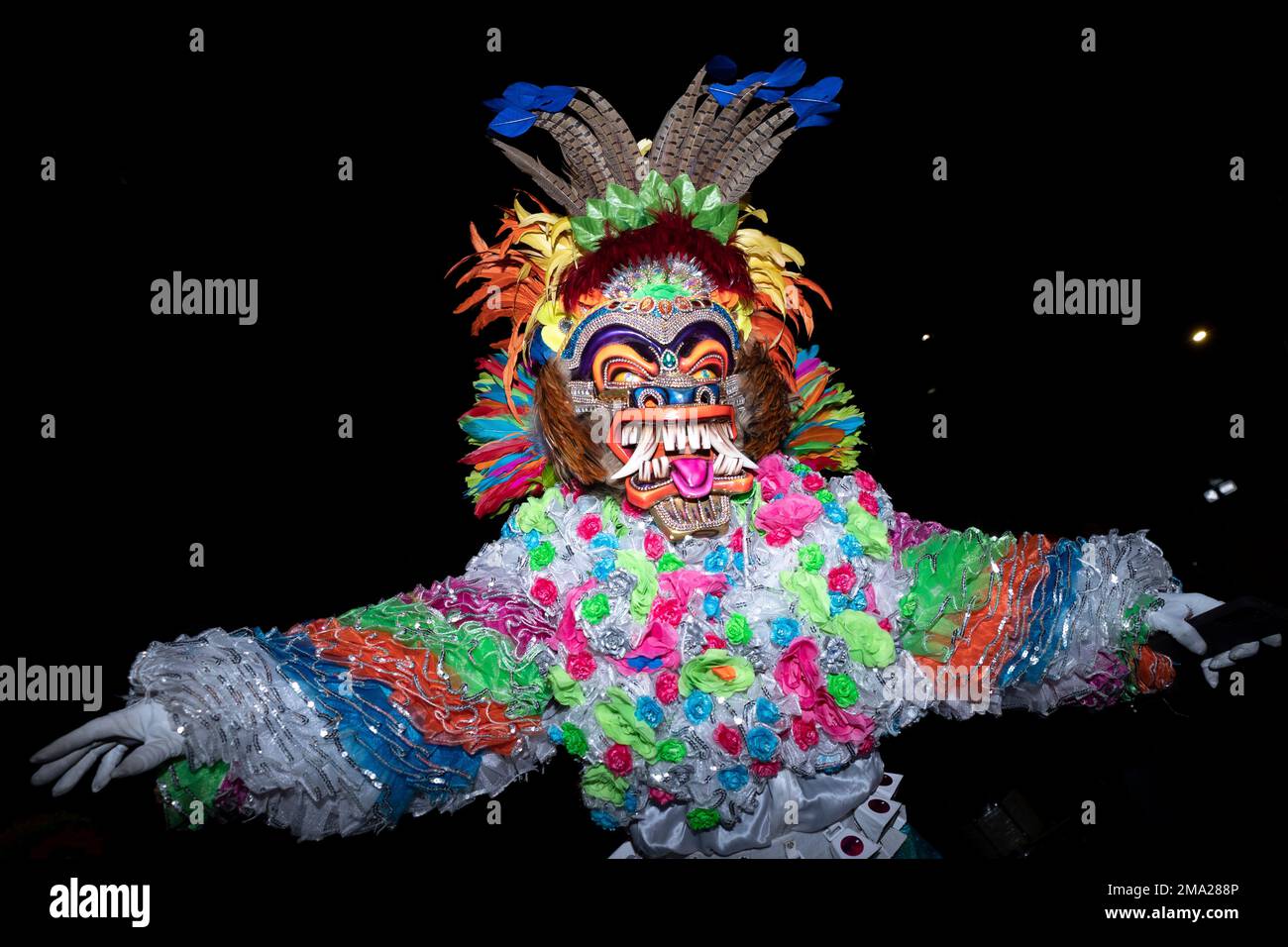 A reveler marches in the Greenwich Village Halloween Parade, late ...