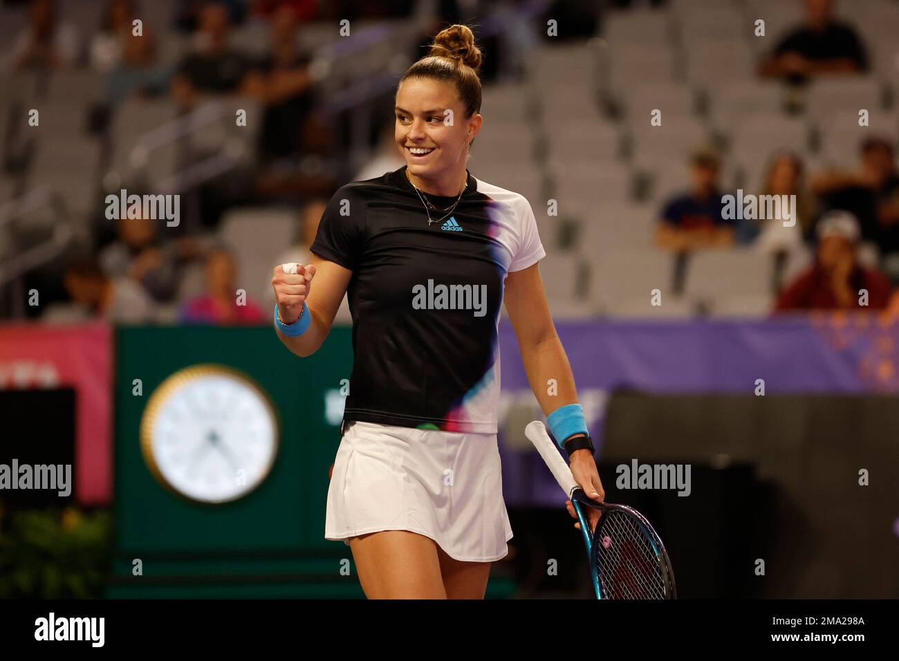 Maria Sakkari, of Greece, reacts during her match against Jessica ...