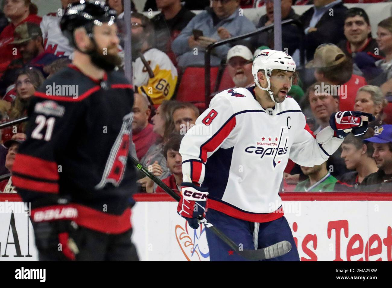 Washington Capitals left wing Alex Ovechkin (8) celebrates after his ...