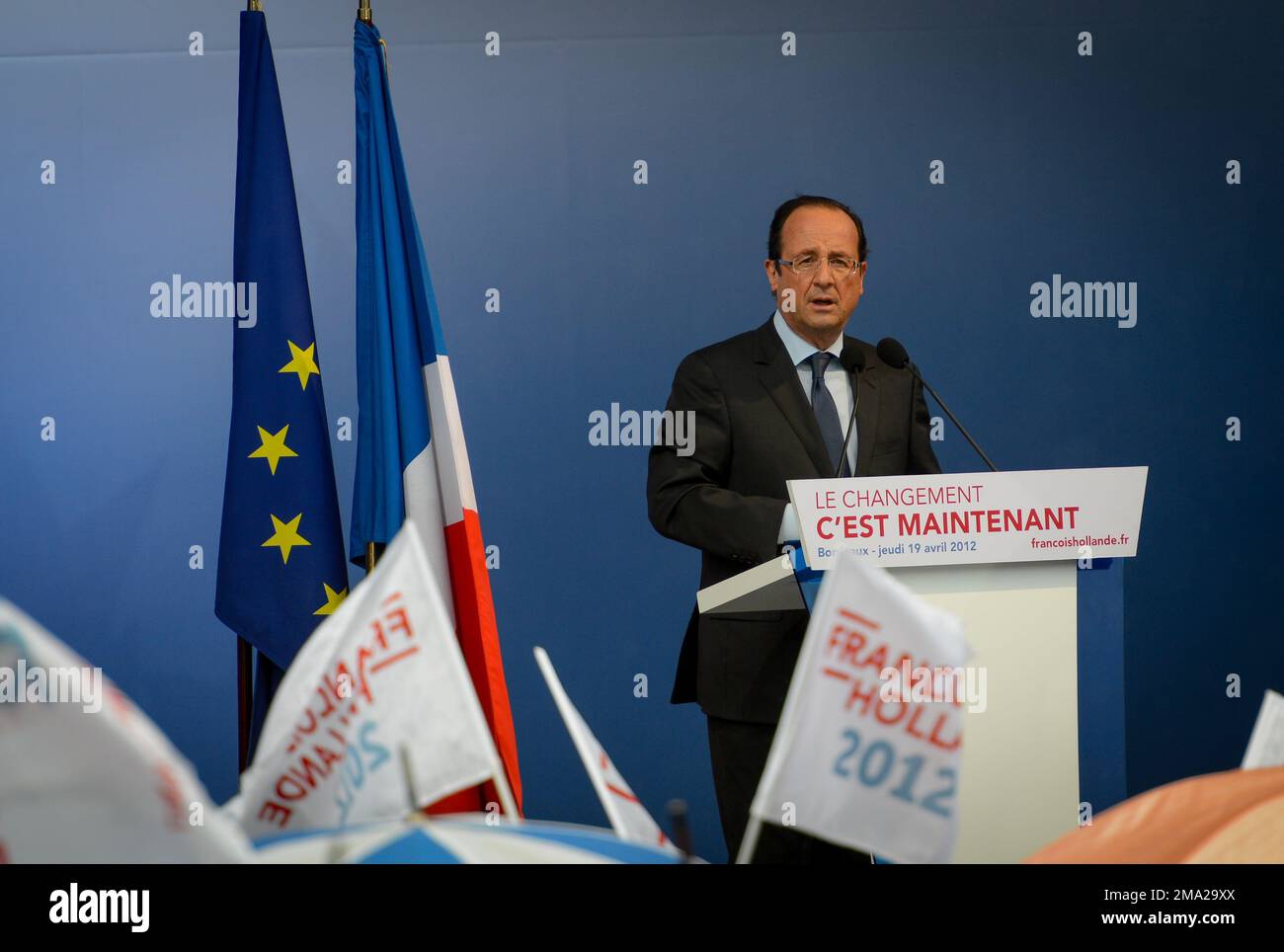 BORDEAUX, FRANCE - APRIL, 19 2012: Francois Hollande campaigning in the ...