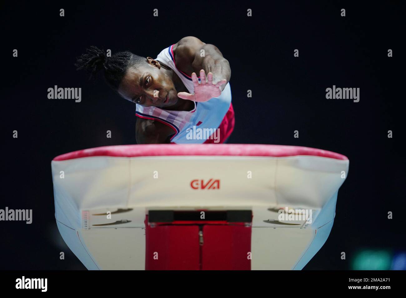 Cameron-Lie Bernard of France competes on the vault during the Artistic ...