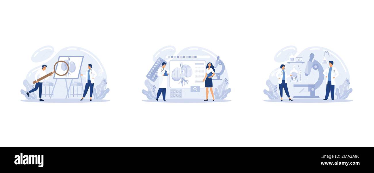 Pyelonephritis Landing Page Template Set. Tiny Doctors Nephrologist ...