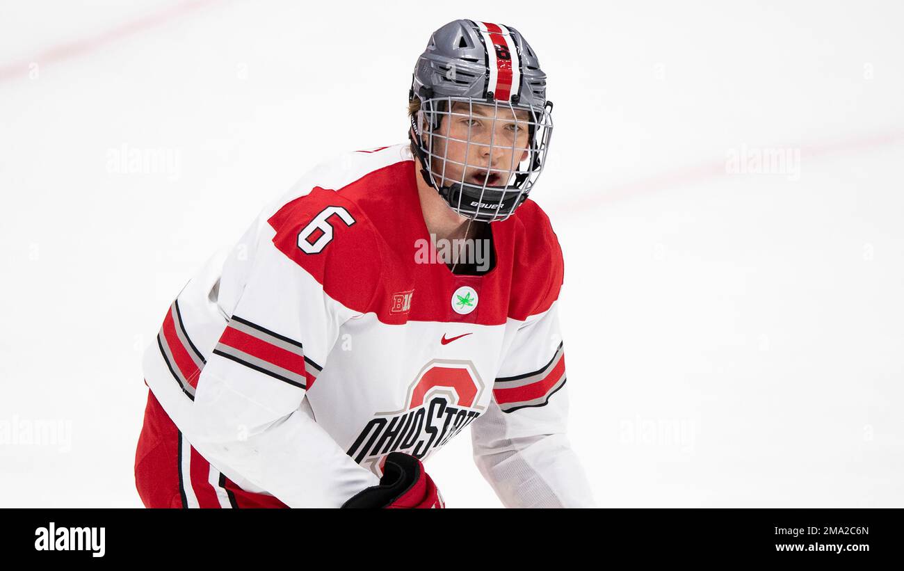 Ohio State defenseman Mason Lohrei (6) during an NCAA hockey game ...