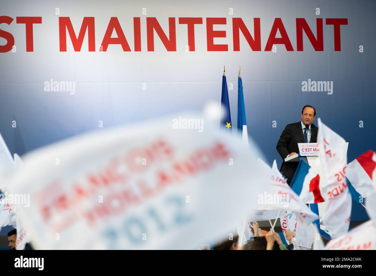 BORDEAUX, FRANCE - APRIL, 19 2012: Francois Hollande campaigning in the ...