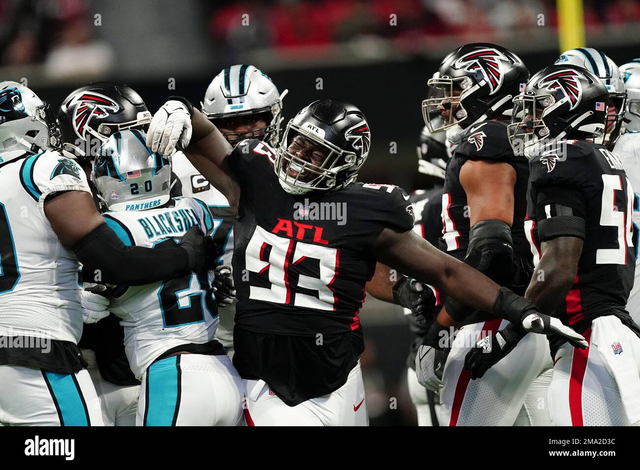 Atlanta Falcons defensive tackle Timmy Horne (93) reacts during an NFL ...