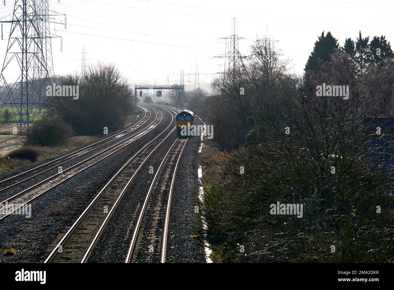 Single goods locomotive engine on a main line railway track Stock Photo ...