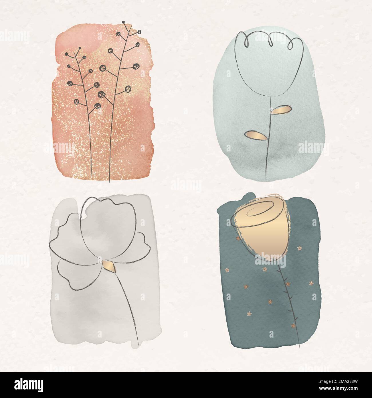 Doodle flower vector on watercolor texture set Stock Vector Image & Art ...