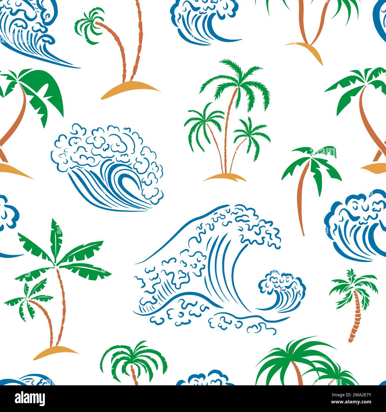 Seamless pattern palm trees and sea. Vector illustration Stock Vector ...