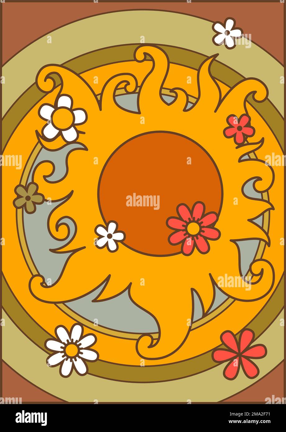 Sun with rays and blooming flowers, spring season Stock Vector Image ...