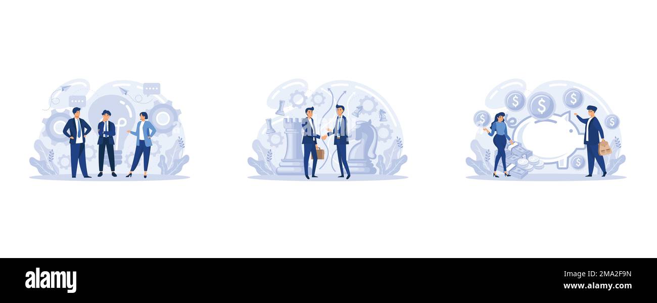Meet our team, strategic partnership crowdfunding vector set ...