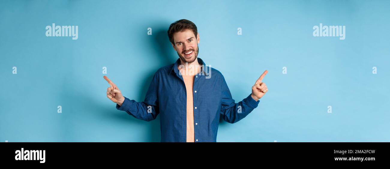 Handsome caucasian man with beard, smiling with white teeth and ...