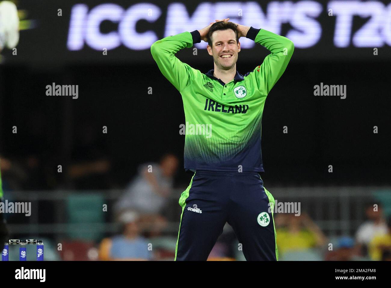 Ireland's George Dockrell reacts during the T20 World Cup cricket match ...