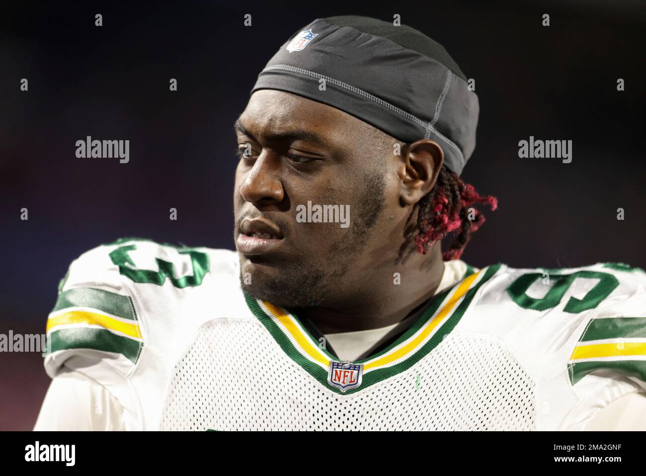 Green Bay Packers defensive tackle T.J. Slaton (93) looks on during an ...