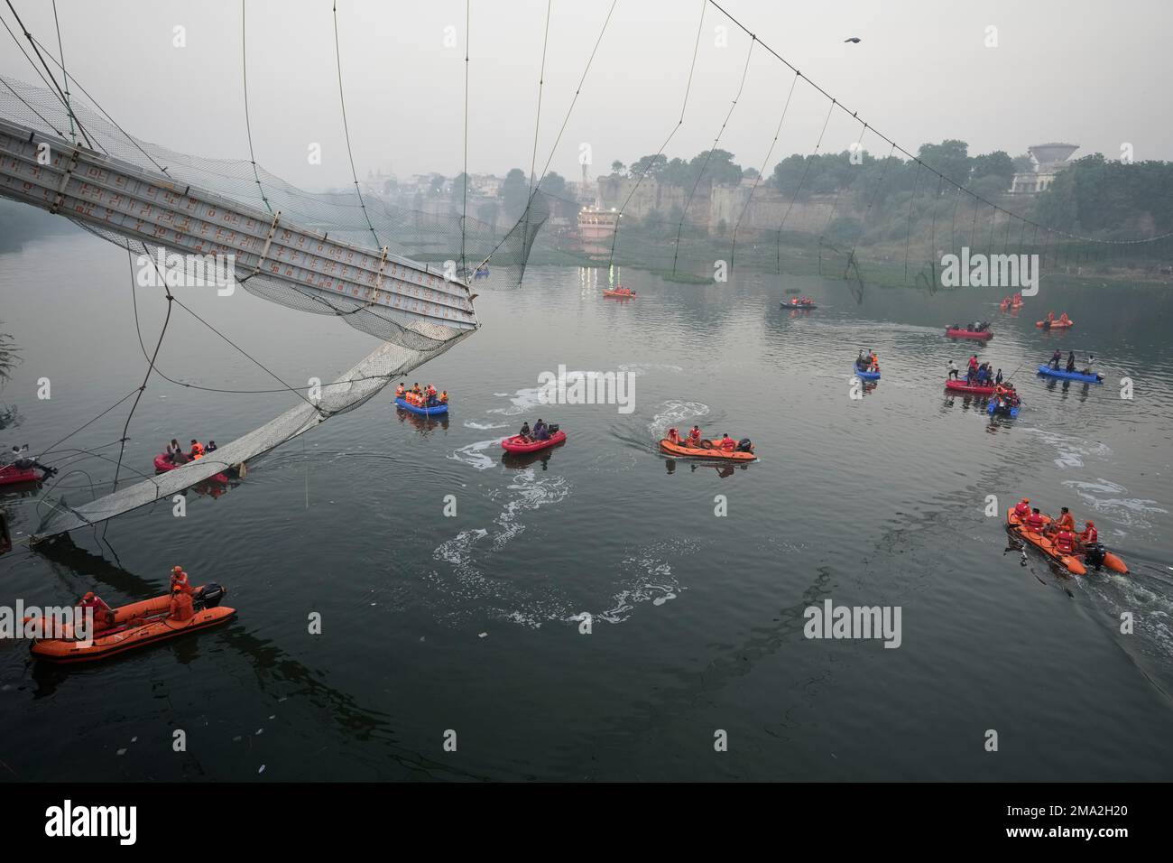 Search and rescue work is going on as a cable suspension bridge ...