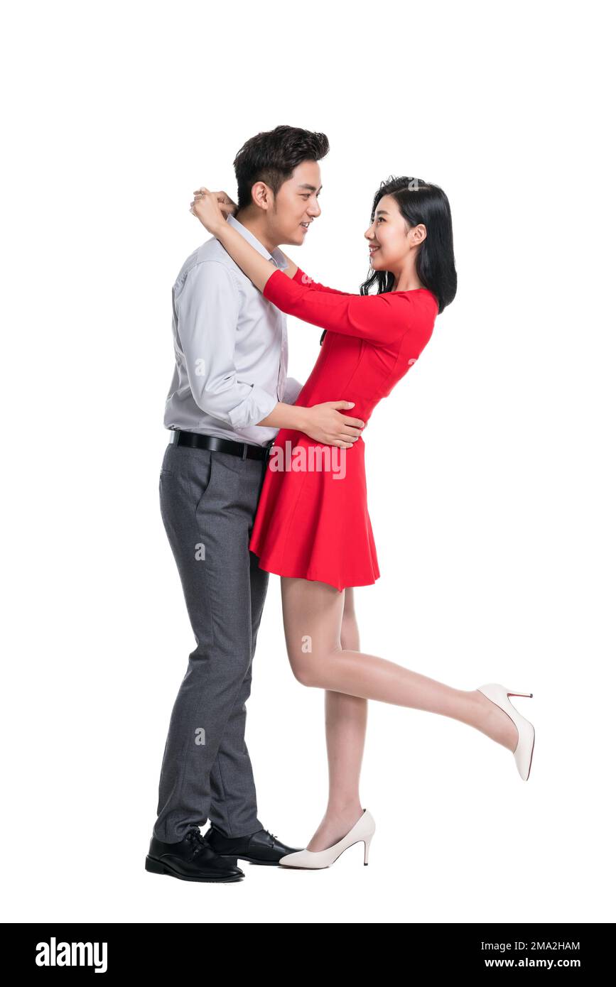 Casual clothes young lovers embrace each other Stock Photo - Alamy
