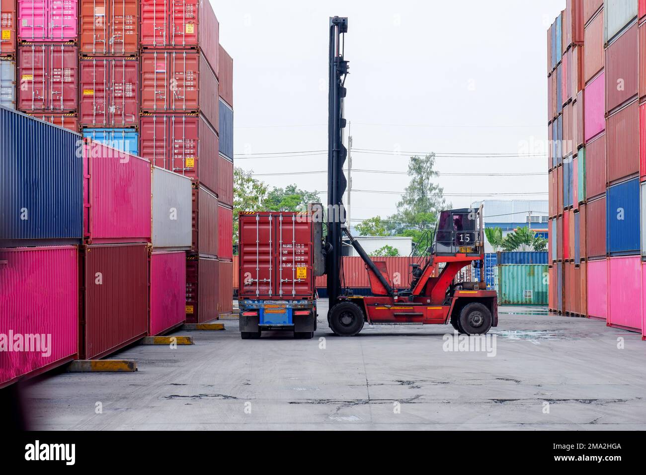 Container forklifts and container lift trucks in the container yard ...
