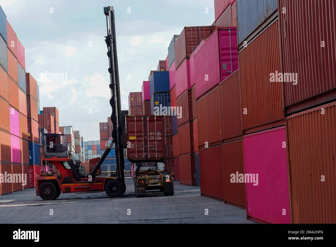 Container forklifts and container lift trucks in the container yard ...