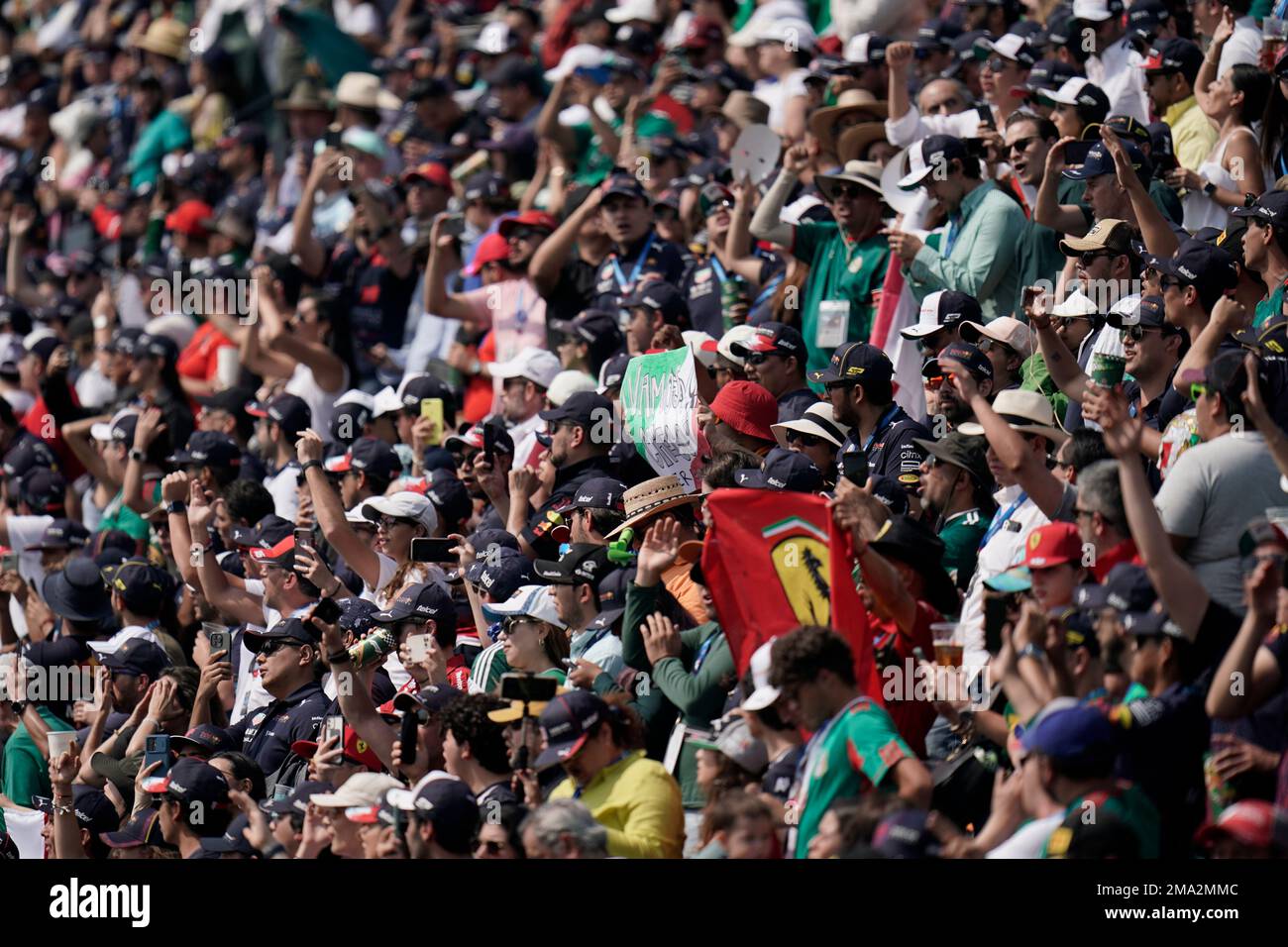 Fans cheer during the Formula One Mexico Grand Prix auto race at the ...