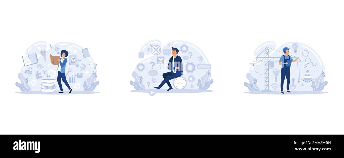 Creative thinking. People with different mental mindset types or model ...