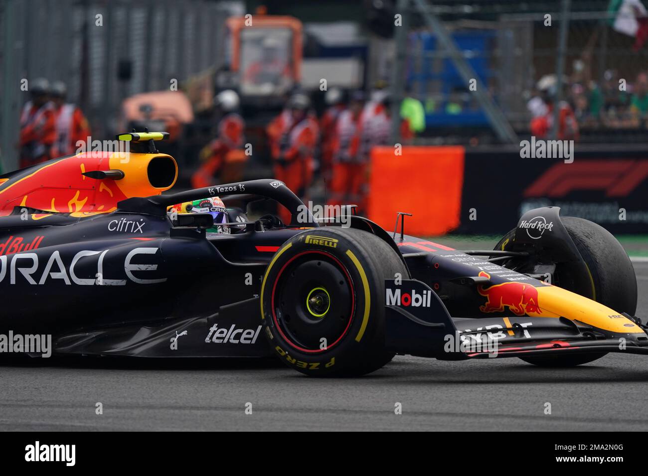 Red Bull driver Sergio Perez, of Mexico, drives his race car during the Formula One Mexico Grand ...