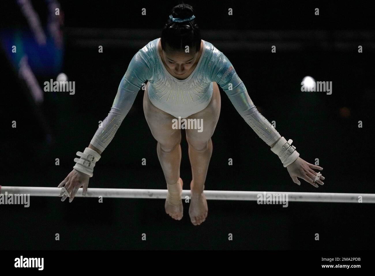 Rocio Saucedo of Argentina competes in the women's floor uneven bars ...