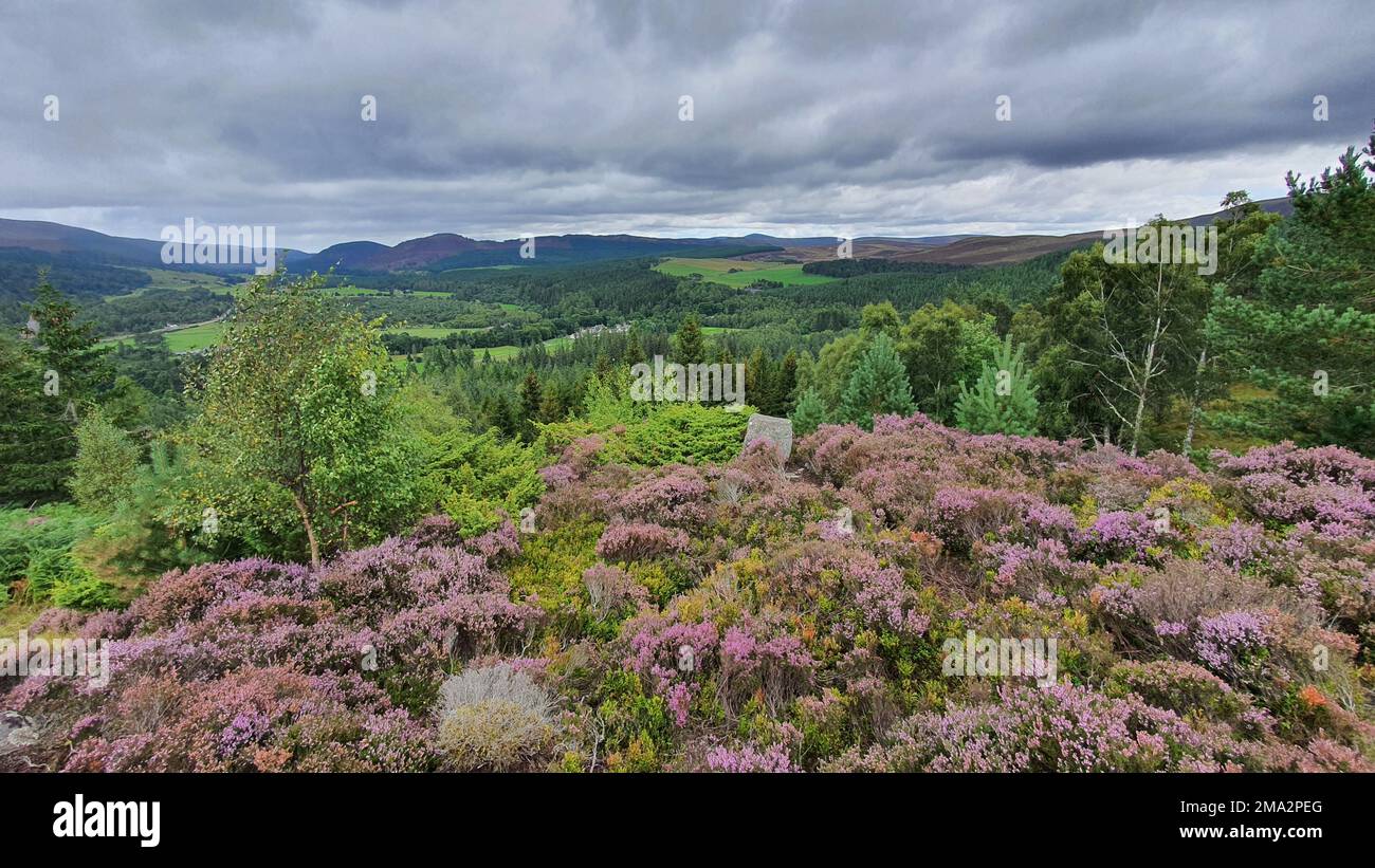 The beautiful green landscape of Braemar with a cloudy background in ...