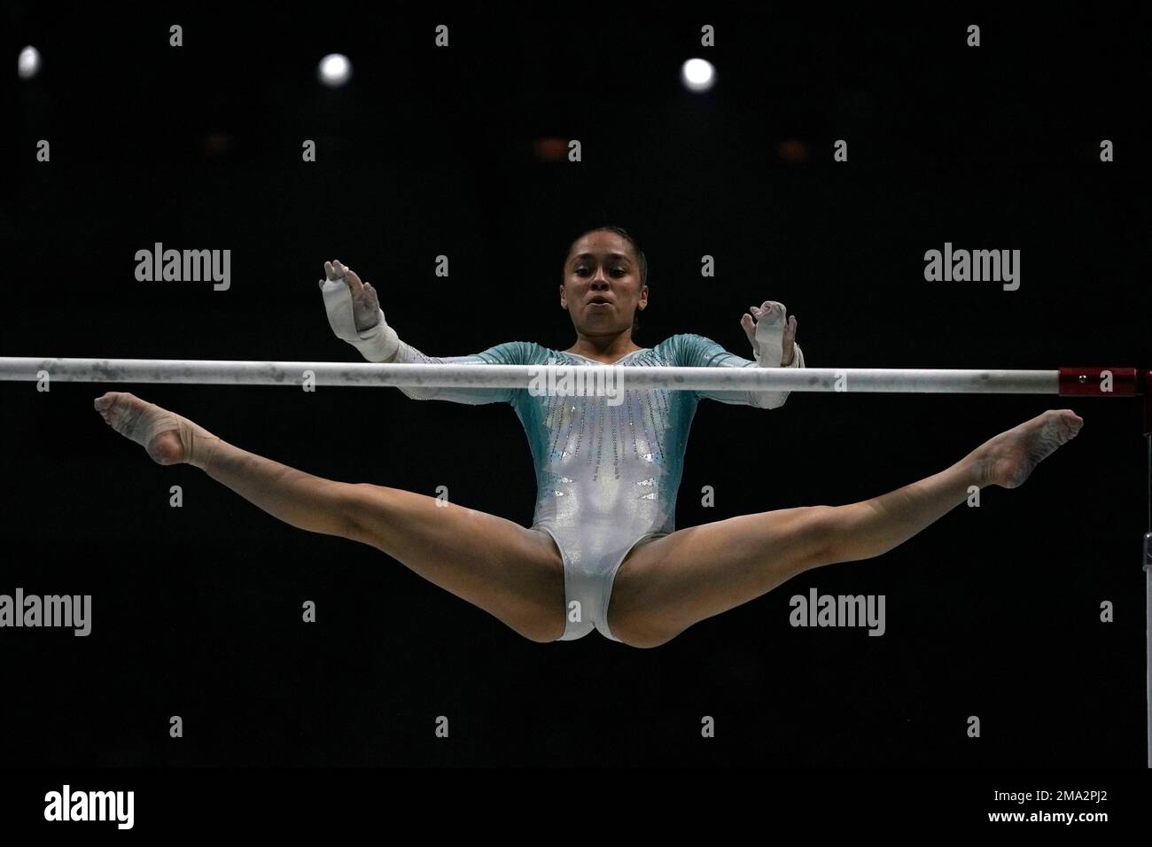 Rocio Saucedo of Argentina competes in the women's floor uneven bars ...