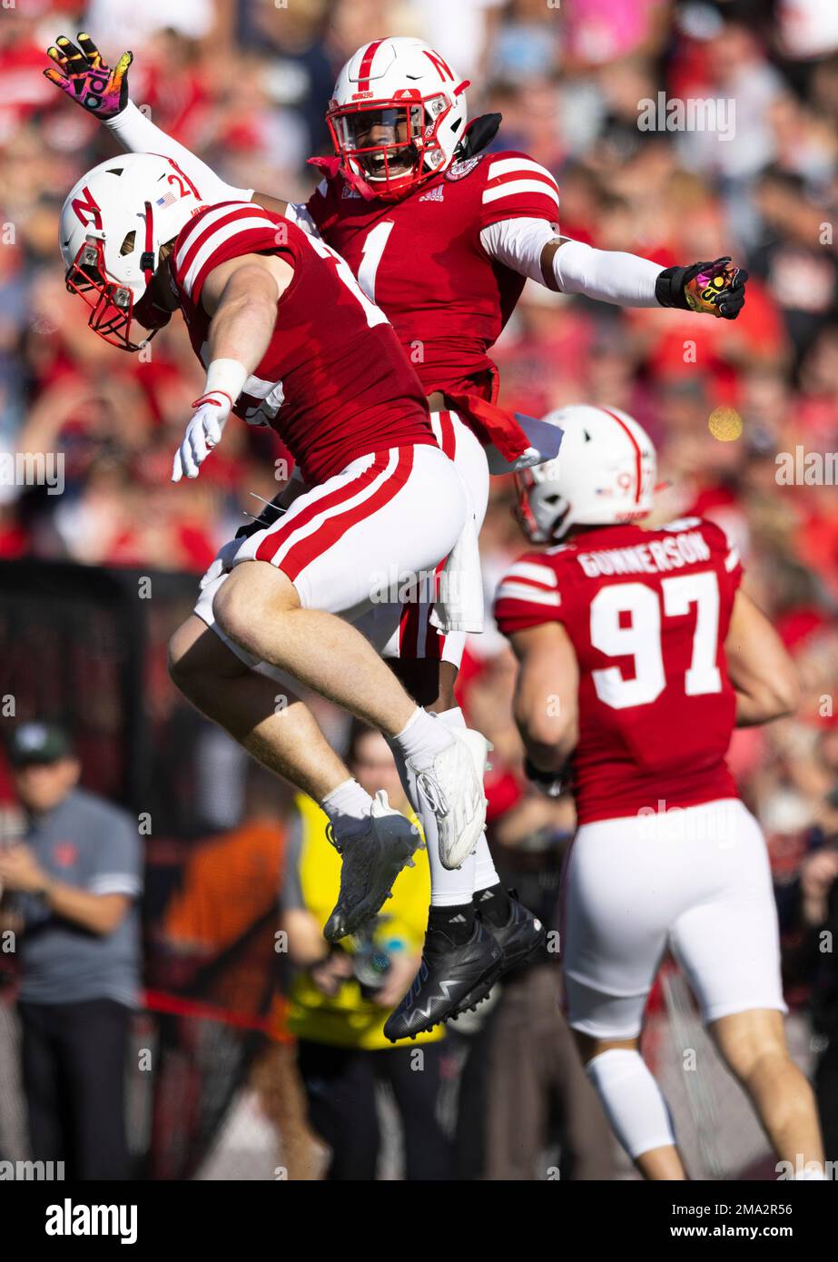Nebraska's Isaac Gifford, left, celebrates with Nebraska Marques Buford ...