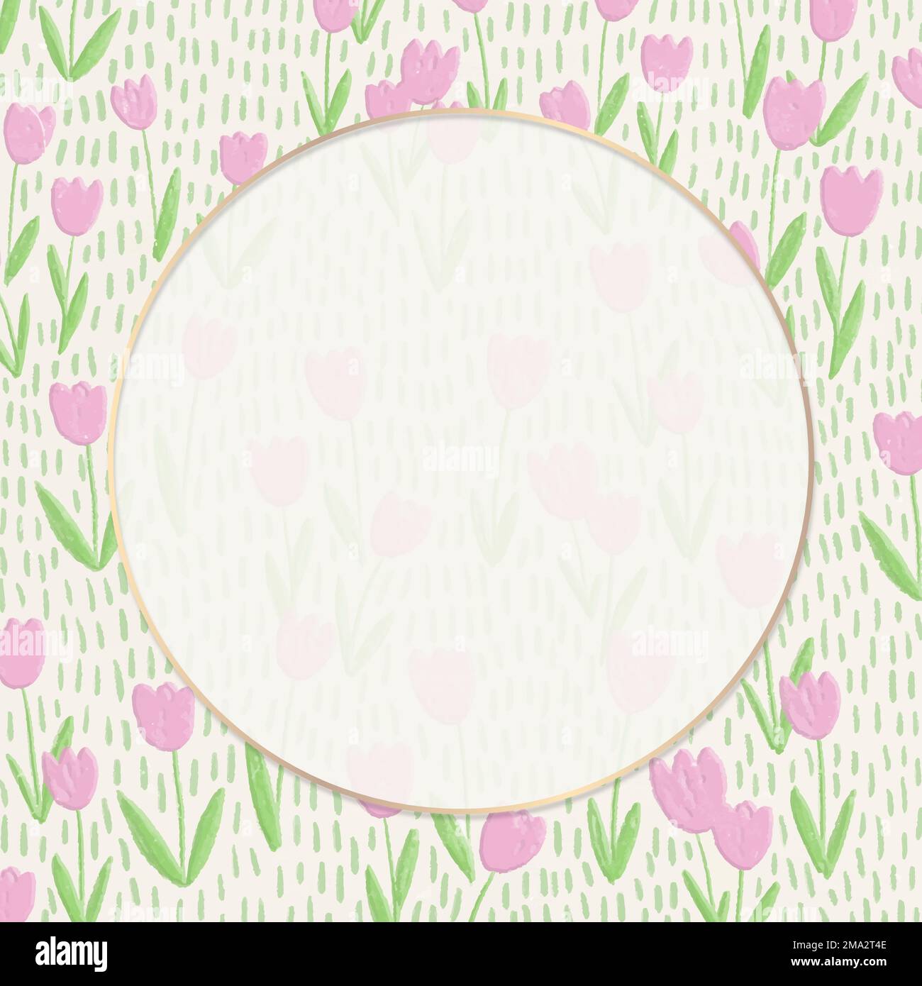Round frame vector on tulip field background Stock Vector Image & Art ...