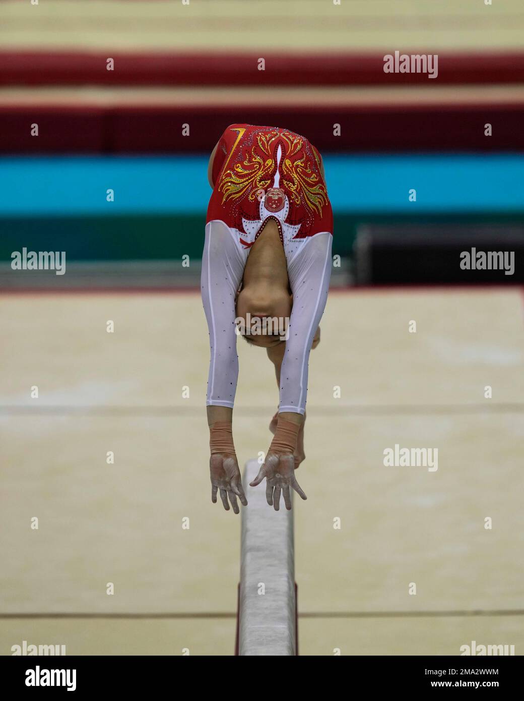 China's Luo Rui competes on the balance beam during the Artistic ...