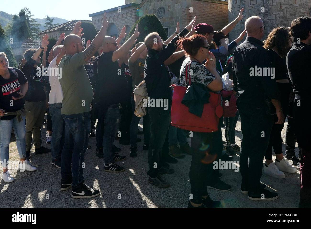 People perform a roman salute in the hometown of former dictator Benito ...