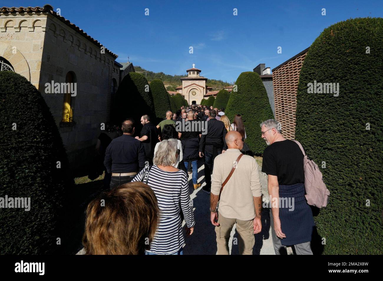 People queue to visit the crypt of former dictator Benito Mussolini at ...