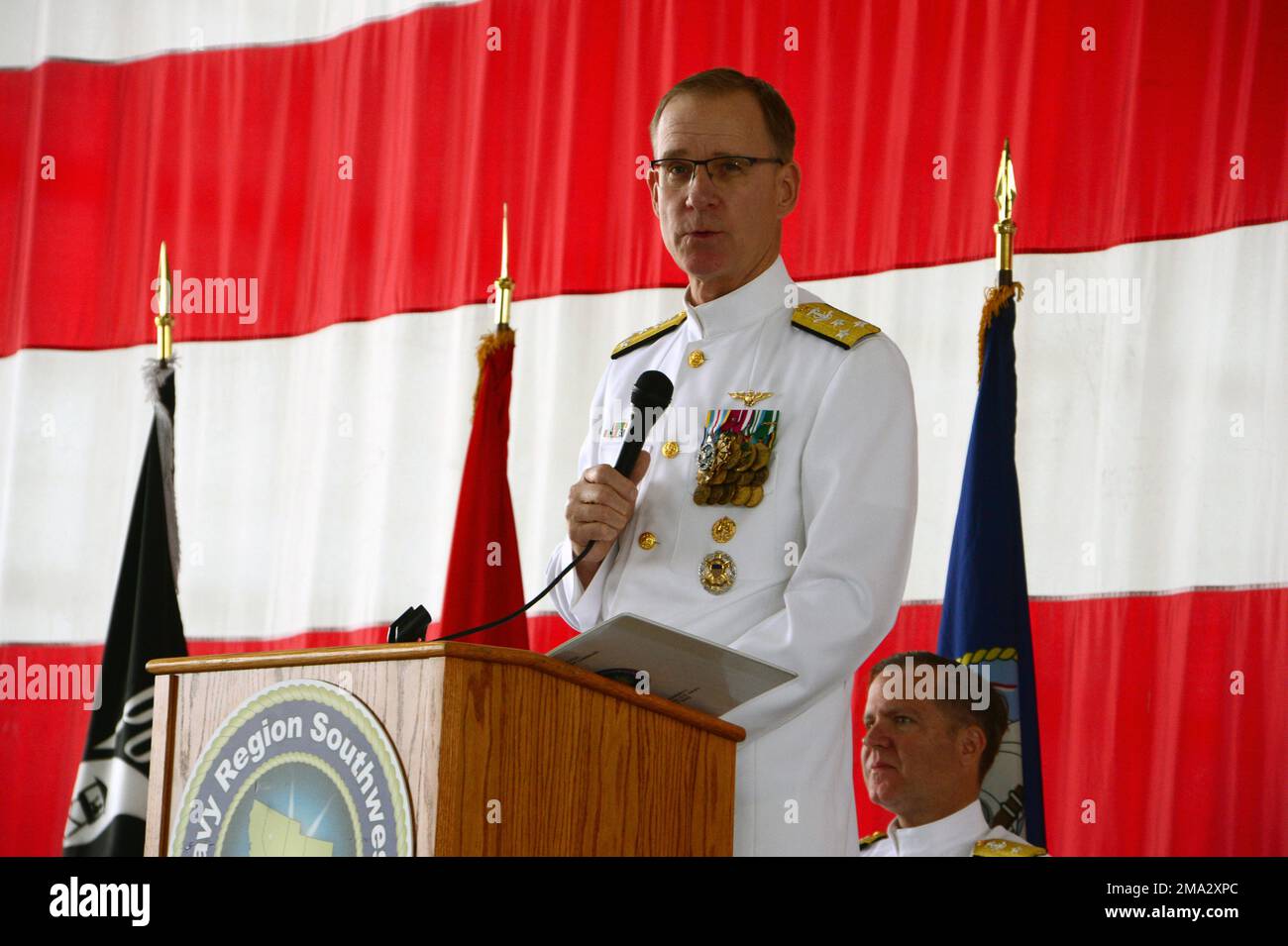 SAN DIEGO (May 23, 2022) Vice Adm. Yancy Lindsey speaks during a change ...