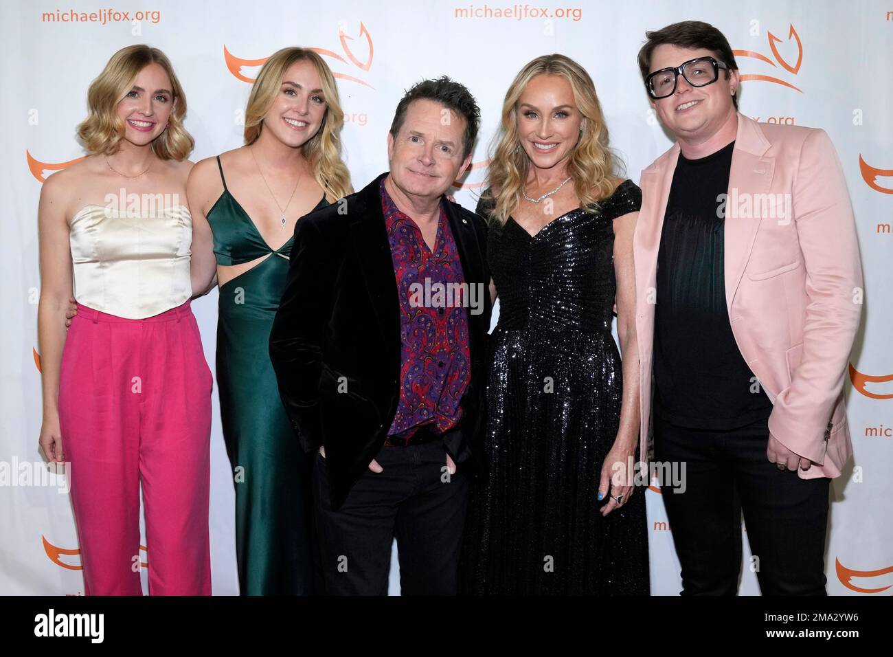 Schuyler Fox, from left, Aquinnah Fox, Michael J. Fox, Tracy Pollan and ...
