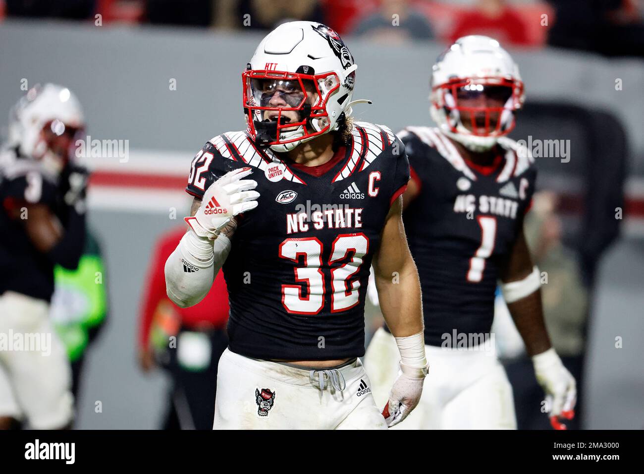 North Carolina State's Drake Thomas (32) looks to the sidelines against ...