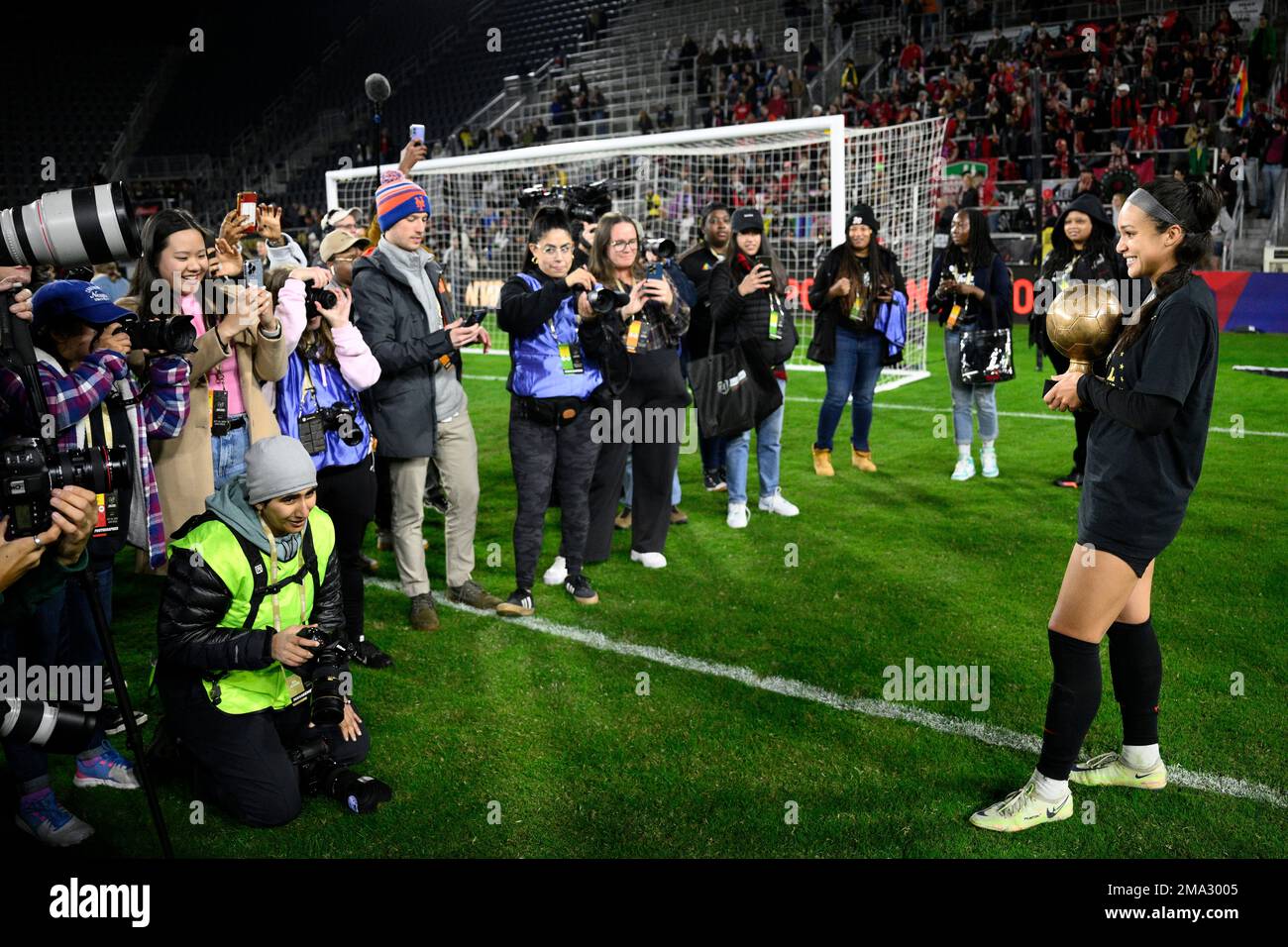Portland Thorns FC forward Sophia Smith, right, poses with the MVP ...