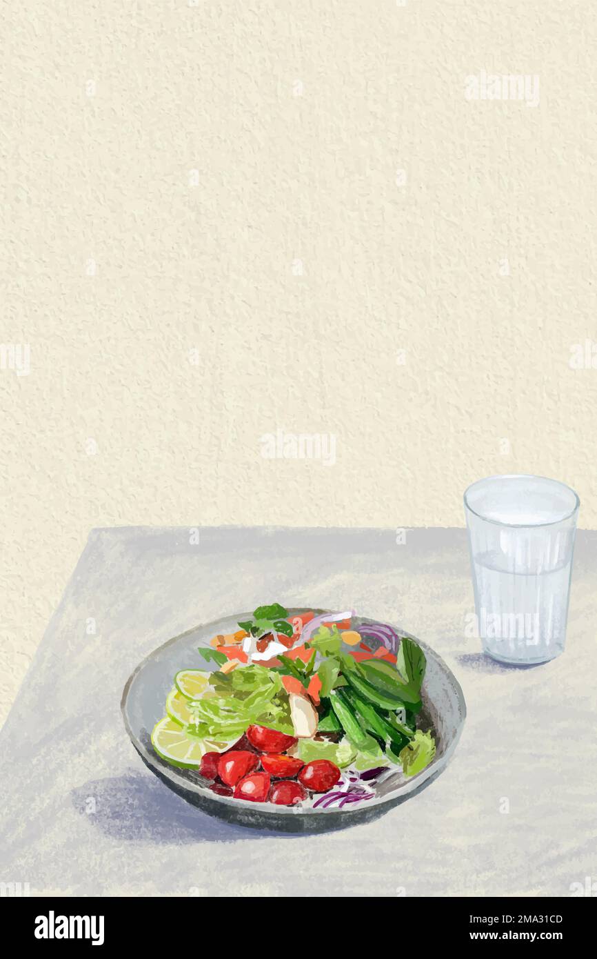 Salad background vector healthy food color pencil illustration Stock ...