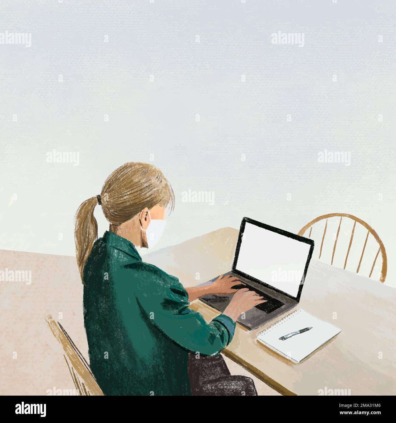 Remote working background vector in the new normal color pencil ...