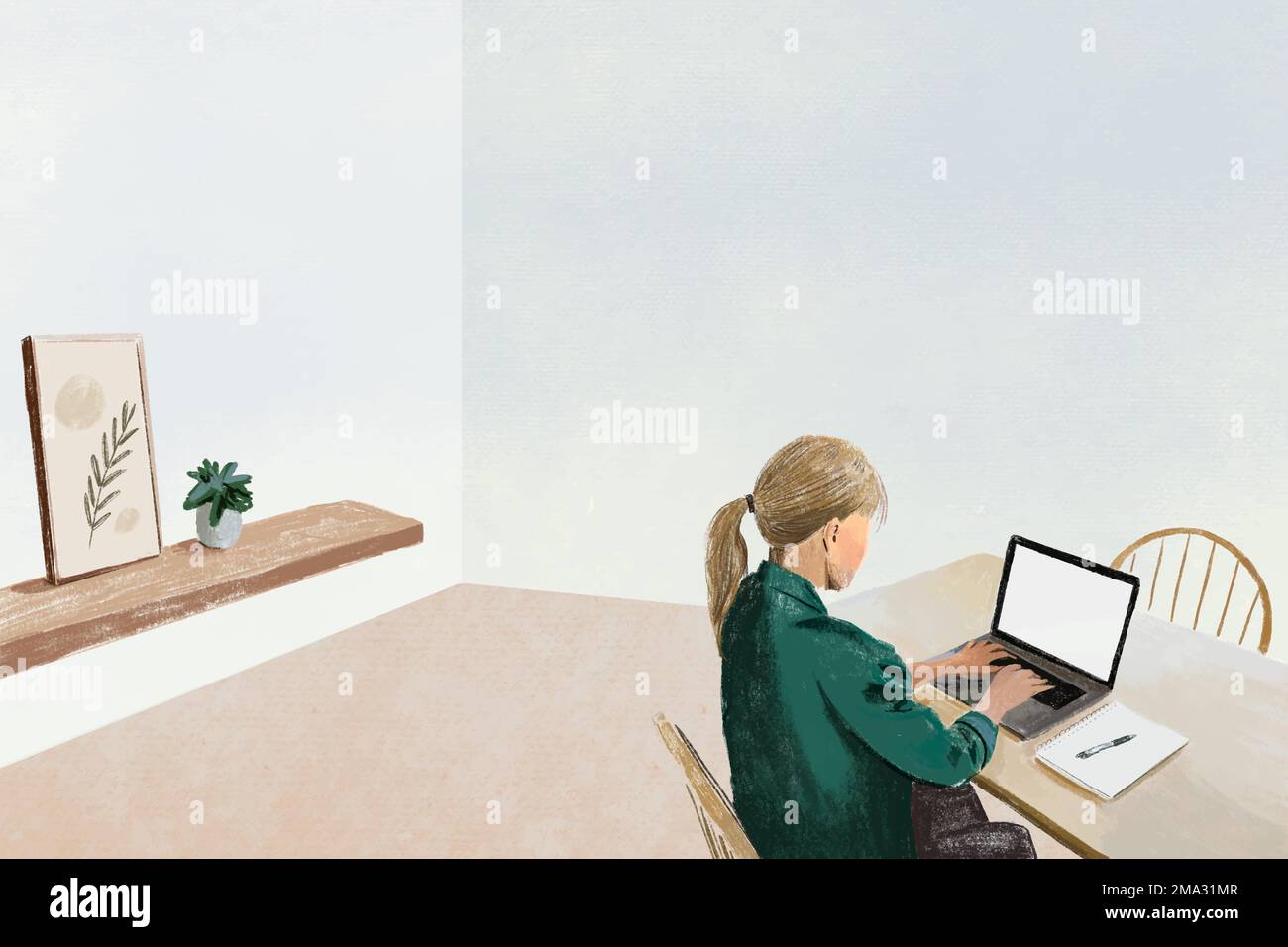 Remote working background vector in the new normal color pencil ...