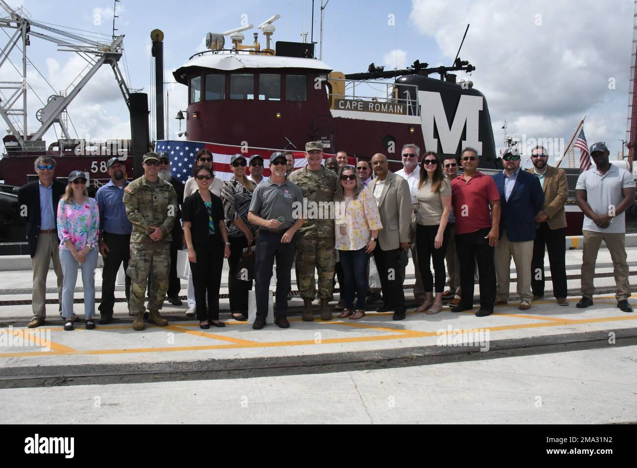 A team from the U.S. Army Corps of Engineers pose for a photo after federal, state, and local ...
