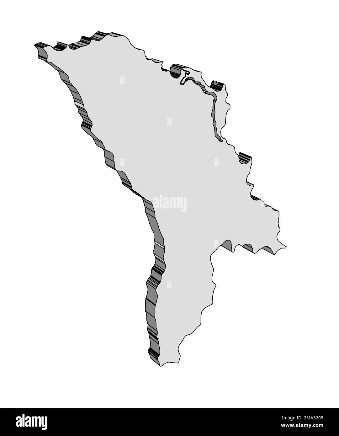 An isolated silhouette outline 3D map of the country of Moldova Stock ...