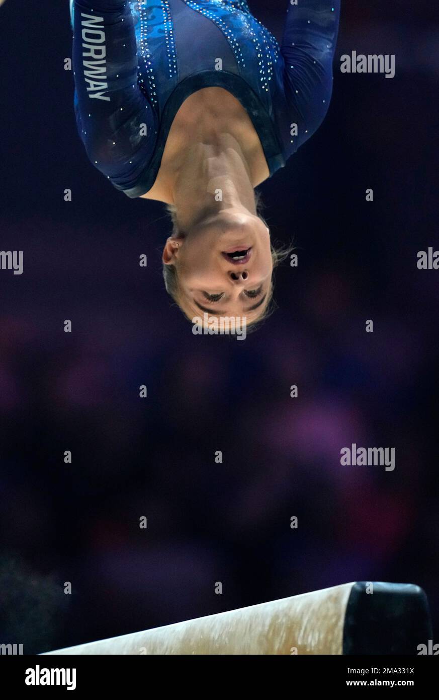 Mari Kanter of Norway competes in the women's balance beam during the ...