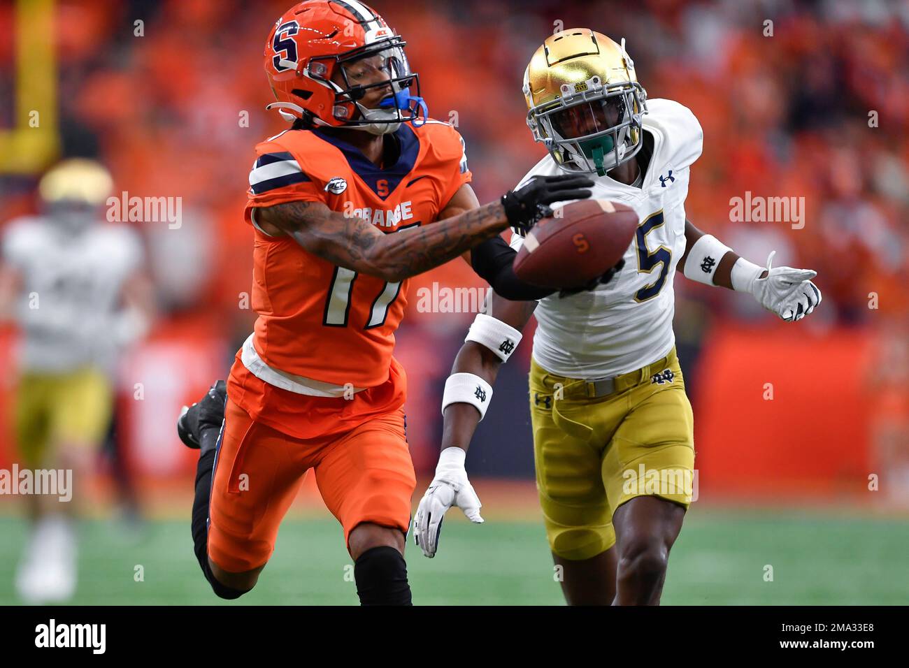 Syracuse wide receiver Umari Hatcher, left, can't make the catch while ...