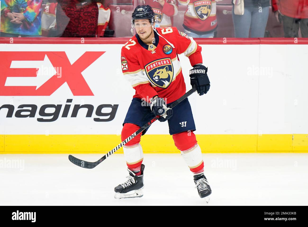 Florida Panthers defenseman Brandon Montour warms up before the start ...