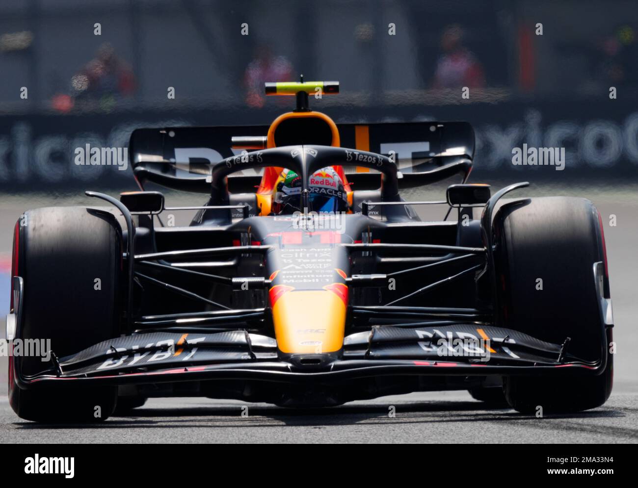 Red Bull driver Sergio Perez, of Mexico, drives his race car during the third practice run of ...