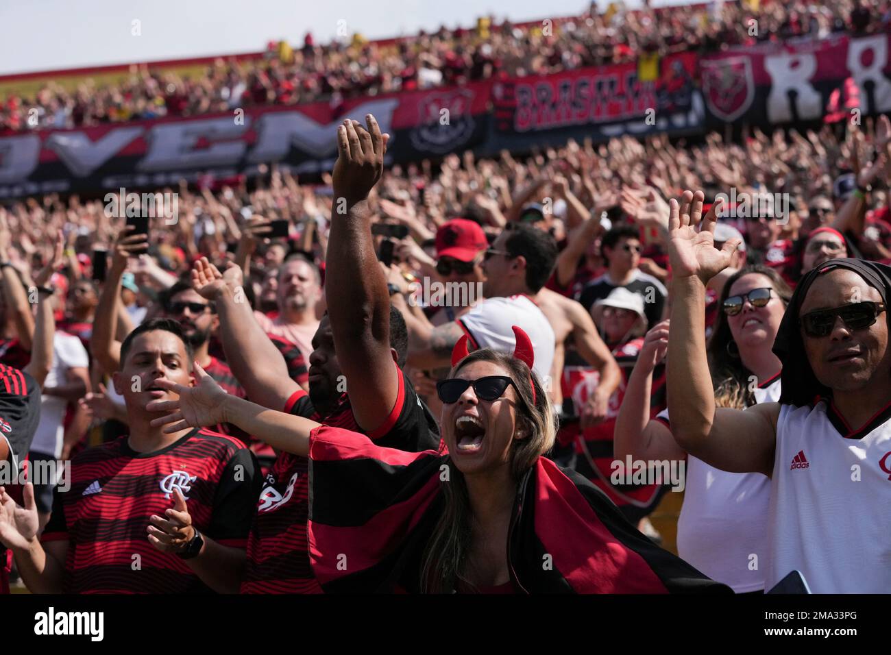 Brazil's Flamengo soccer fans cheer their team prior to the start of ...