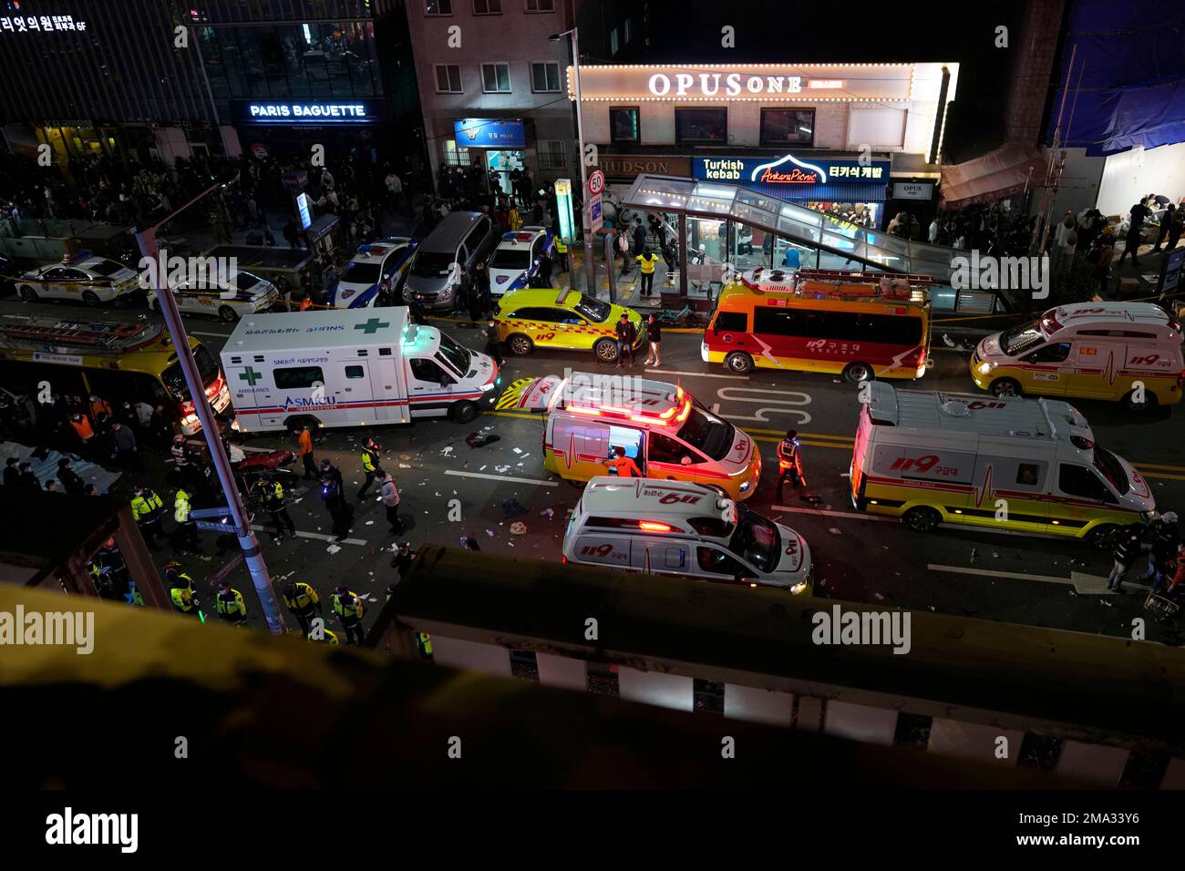 Ambulances and rescue workers gather near the scene in Seoul, South ...