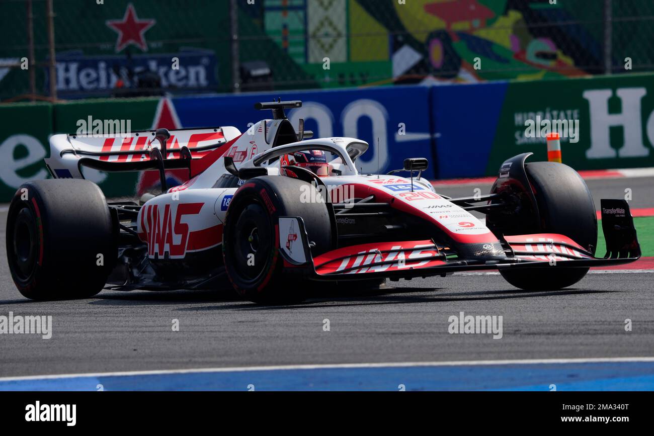 Haas driver Kevin Magnussen, of Denmark, drives his race car during the ...