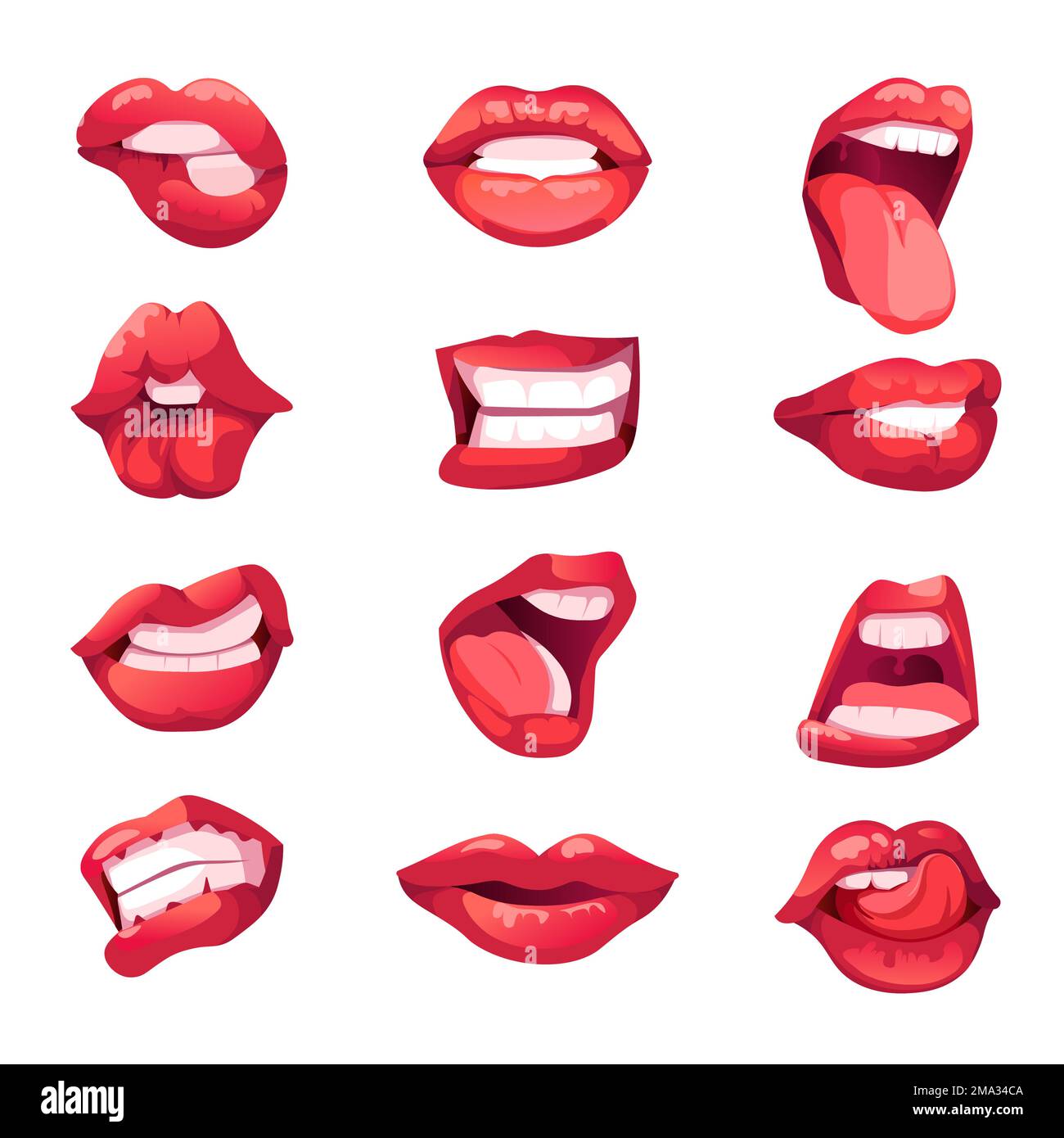 Lips expression, showing tongue and teeth, smile Stock Vector Image ...